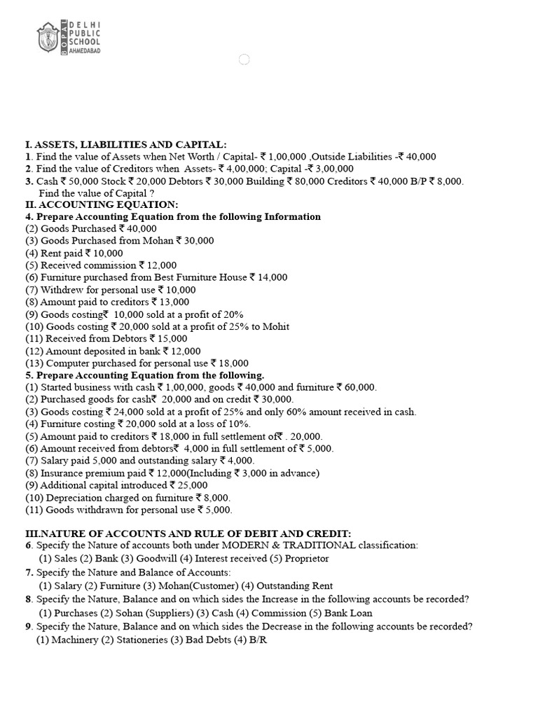 Term-1 C-2 Assignment On Accounting Equation | PDF | Debits And Credits ...