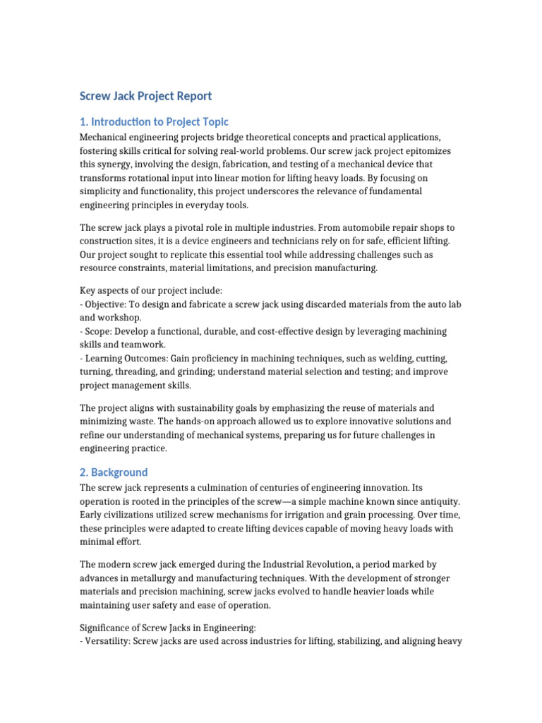 Screw Jack Project Report | PDF | Engineering | Screw