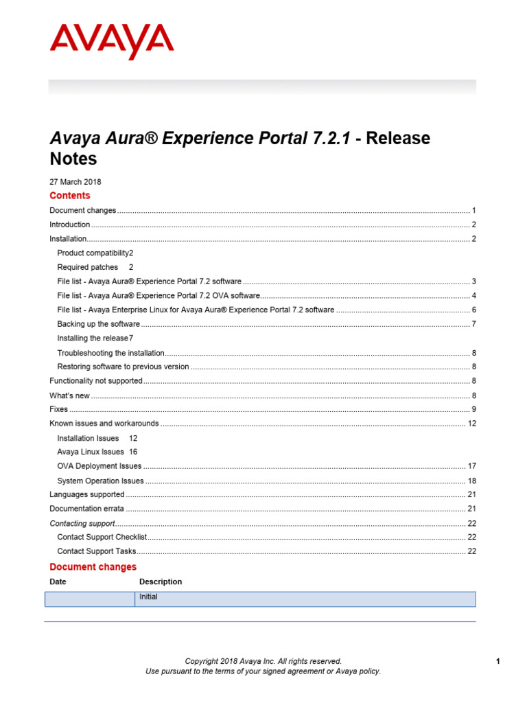 Avaya Aura® Experience Portal 7.2.1 Patch Release Note | PDF | Public ...