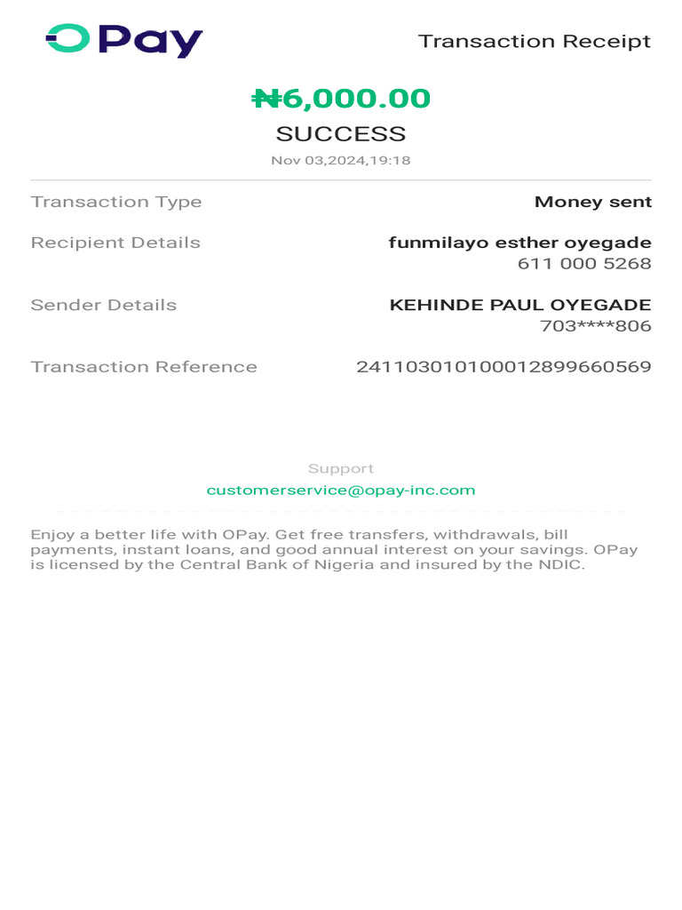 OPay Transaction Confirmation | PDF