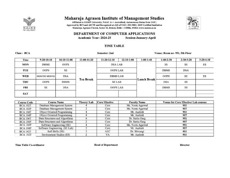 time table bca 2nd sem | PDF time table bca 2nd sem | PDF