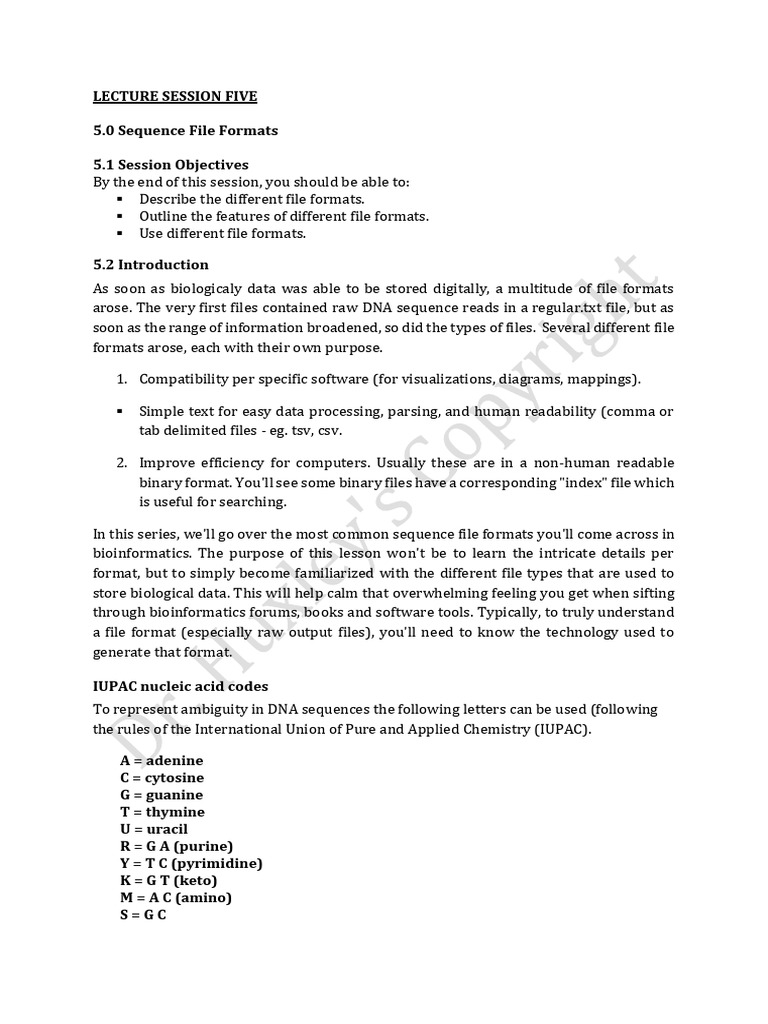 AAB 4412 - Lecture Session FIVE | PDF | Xml | Sequence Alignment