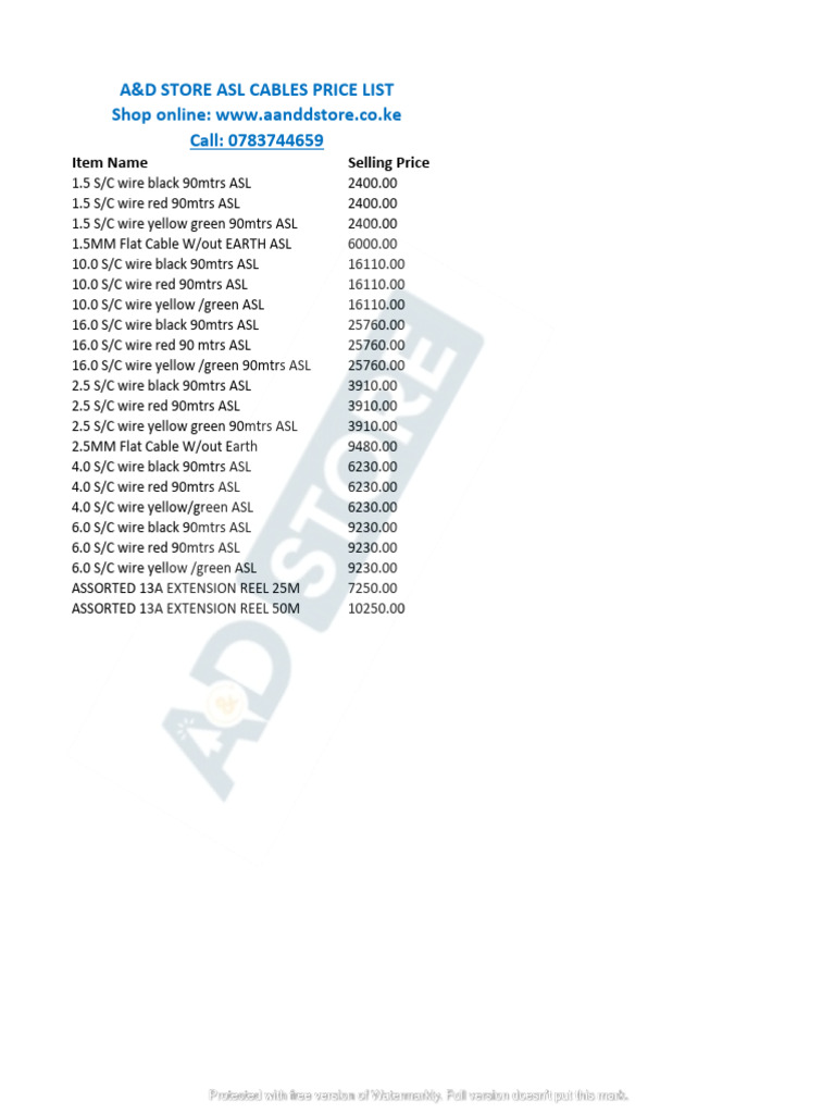 AD Store ASL Cables Price List | PDF