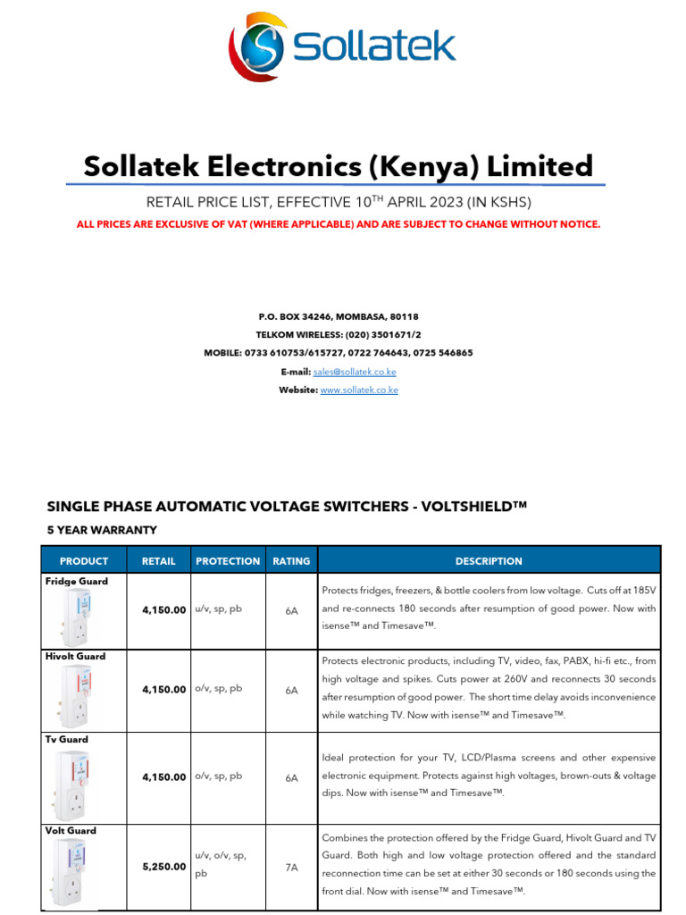 Sollatek Electronics Kenya Price List 2023 Pictorial 16.03.23 W 10.04.23 | PDF | Power Supply ...