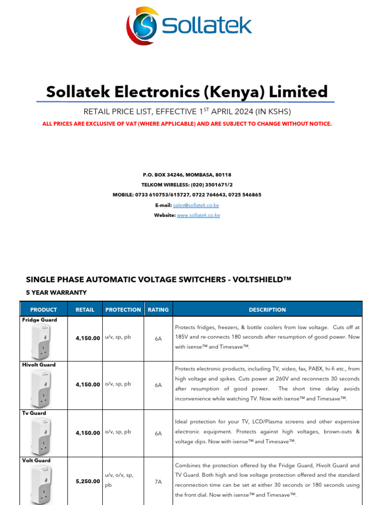 Sollatek Electronics Kenya Price List 2024 | PDF | Power Inverter ...
