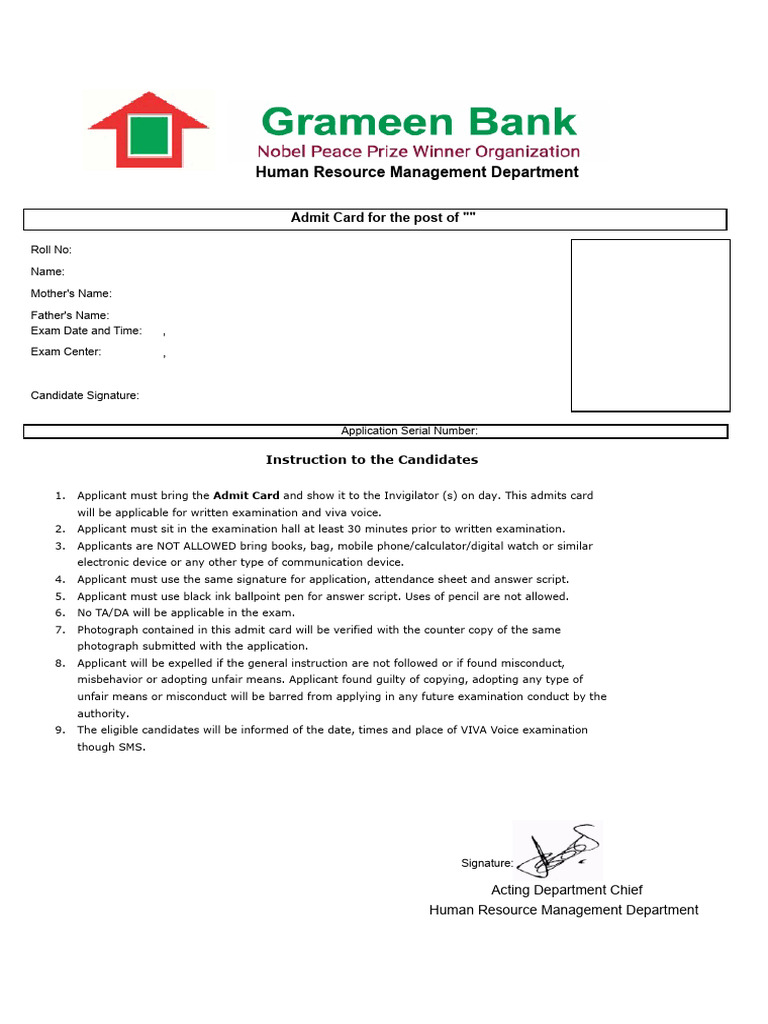 Print Applicant Admit Card | PDF