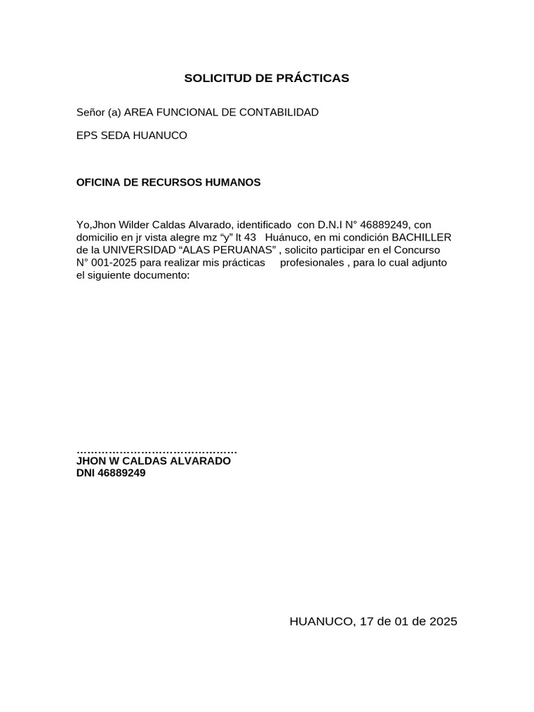 De Solicitud de Prácticas | PDF