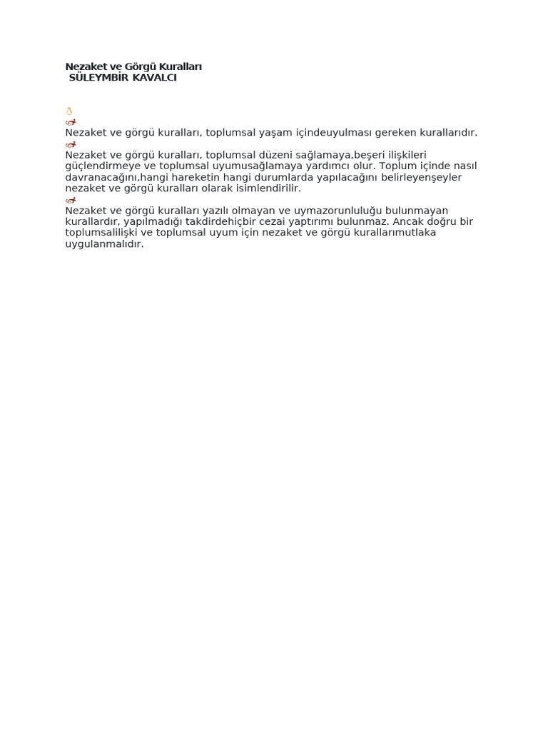 Nezaket Ve Görgü Kuralları | PDF