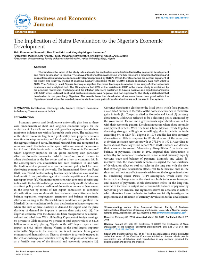 The_Implication_of_Naira_Devaluation_to | PDF | Devaluation | Linear Regression