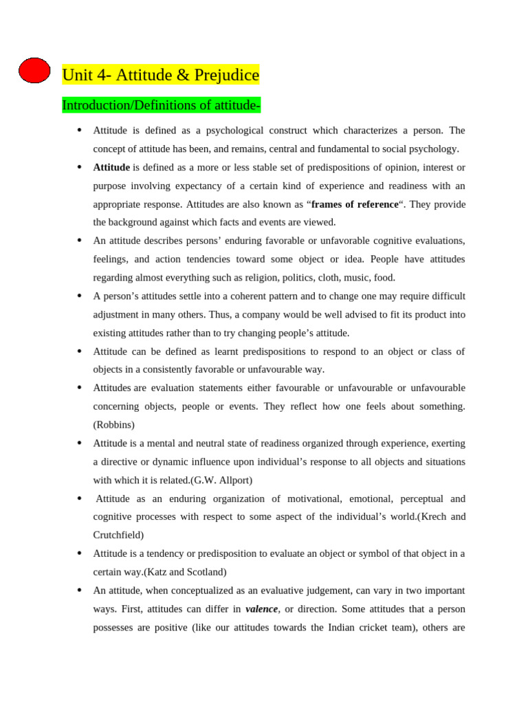 Unit 4 Social Psych 4th Sem | PDF | Attitude (Psychology) | Affect ...