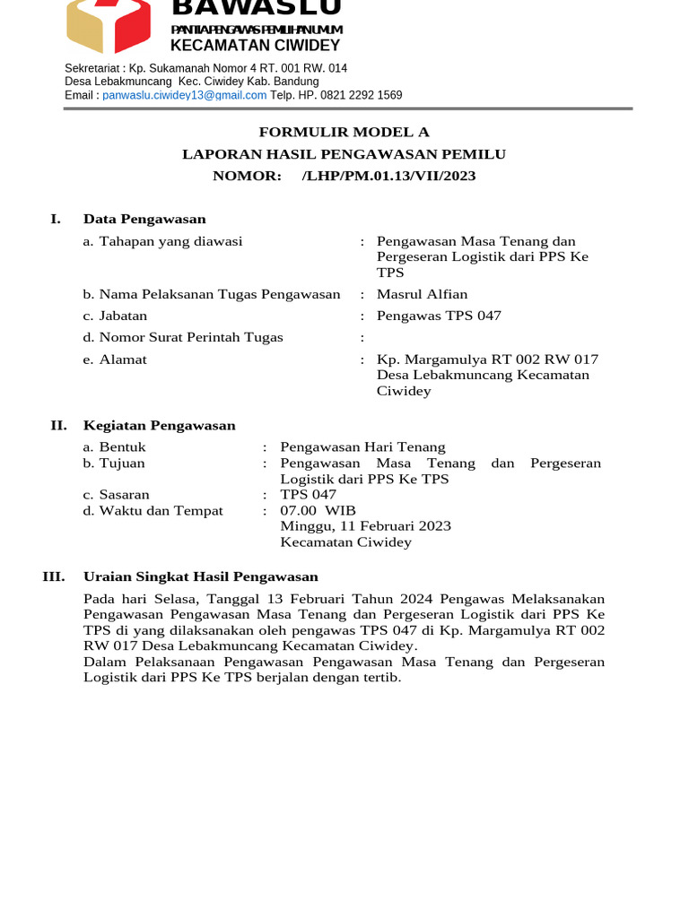 LHP FORM A - LBM Masrul Alfian 3 | PDF