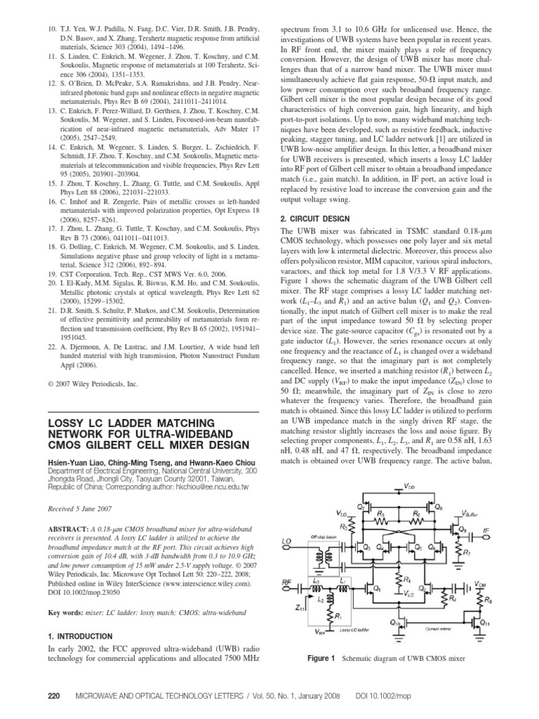 Micro Optical Tech Letters - 2007 - Liao - Lossy LC Ladder Matching ...