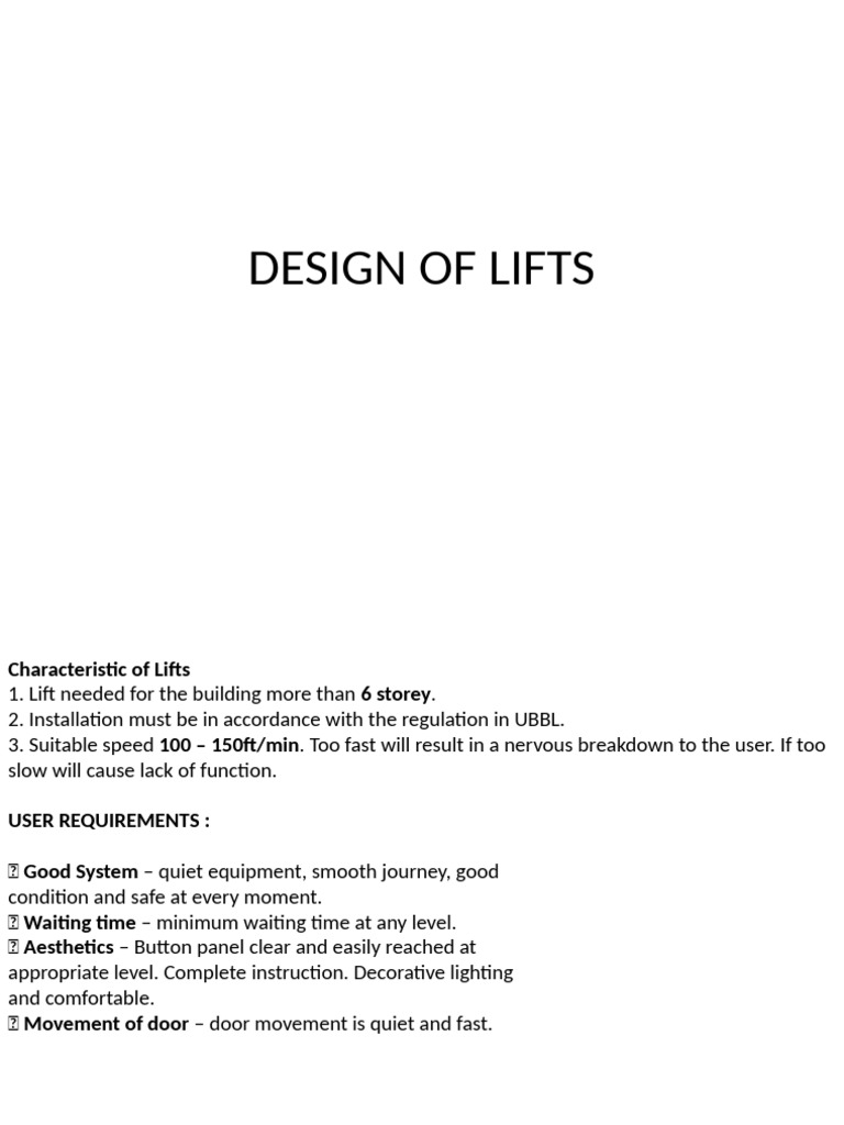 Lift Design and User Requirements Guide | PDF | Elevator