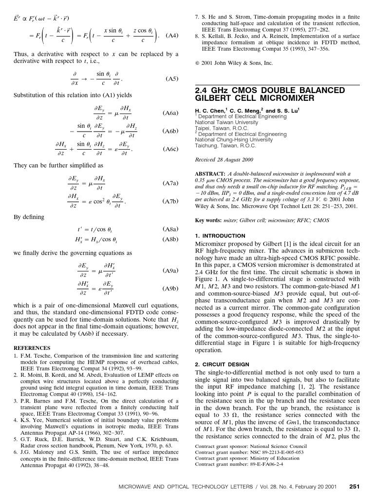 Micro Optical Tech Letters - 2000 - Chen - 2 4 GHZ CMOS Double Balanced Gilbert Cell Micromixer ...