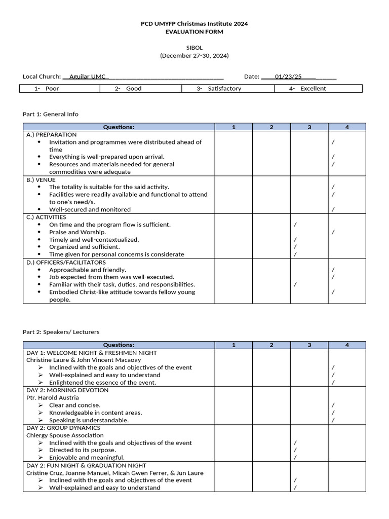 CI 2024 Evaluation Form For Presidents | PDF | Cognition