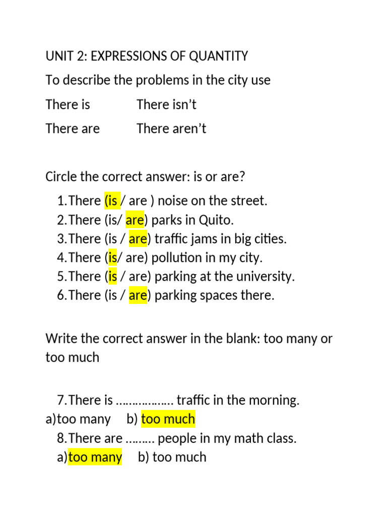 Unit 2 Expressions of Quantity Review | PDF