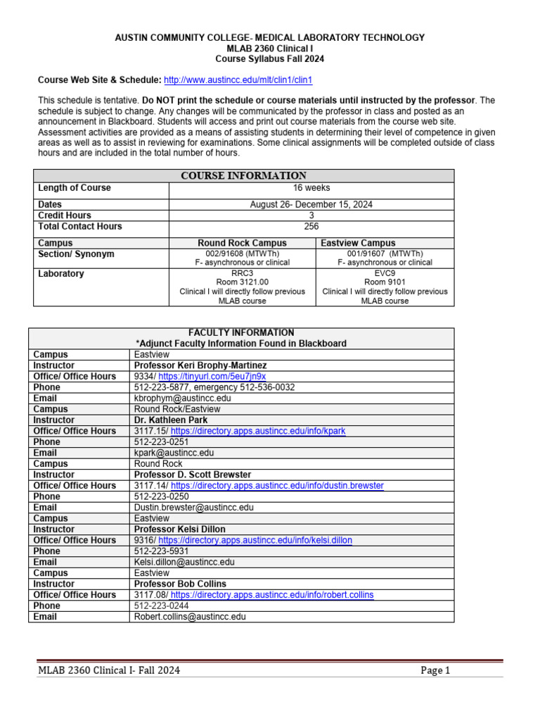 Master Syllabus - MLAB 2360 | PDF | Substance Abuse | Academic Dishonesty