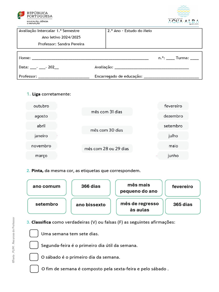 Ficha de Avaliação Intercalar Estudo Do Meio | PDF