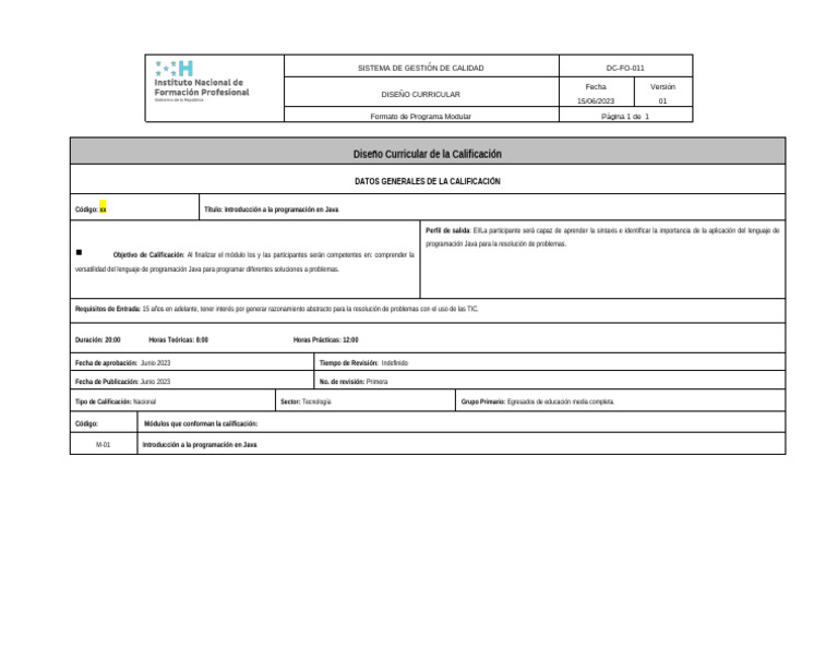Programa Modular - Introduccion A La Programacion en Java | PDF | Programación de computadoras ...