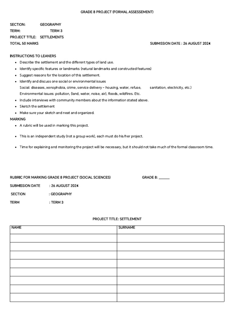 Term 3 Project Settlements | PDF