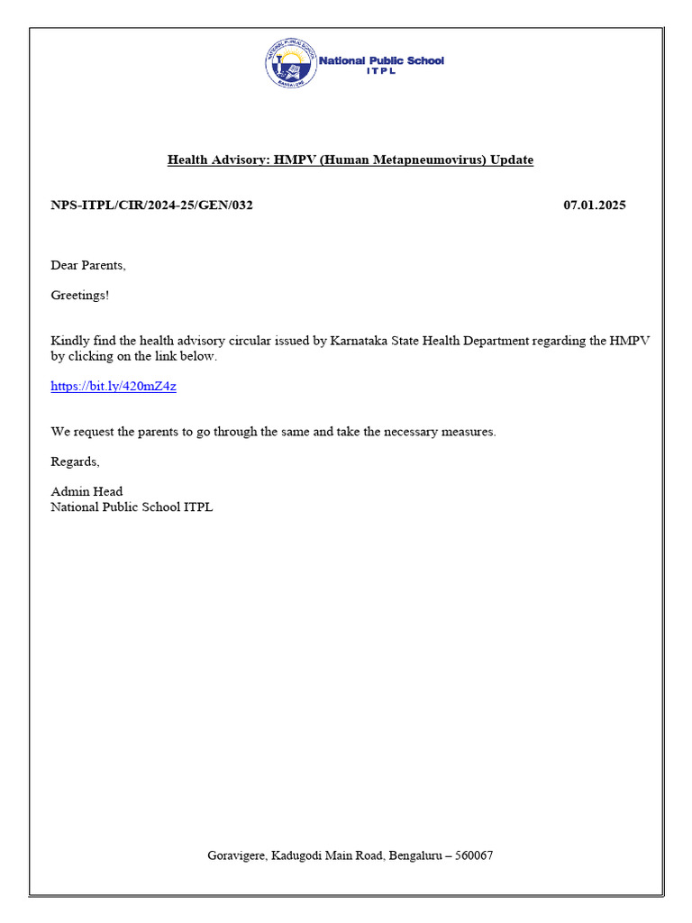 HMPV Health Advisory for Parents | PDF