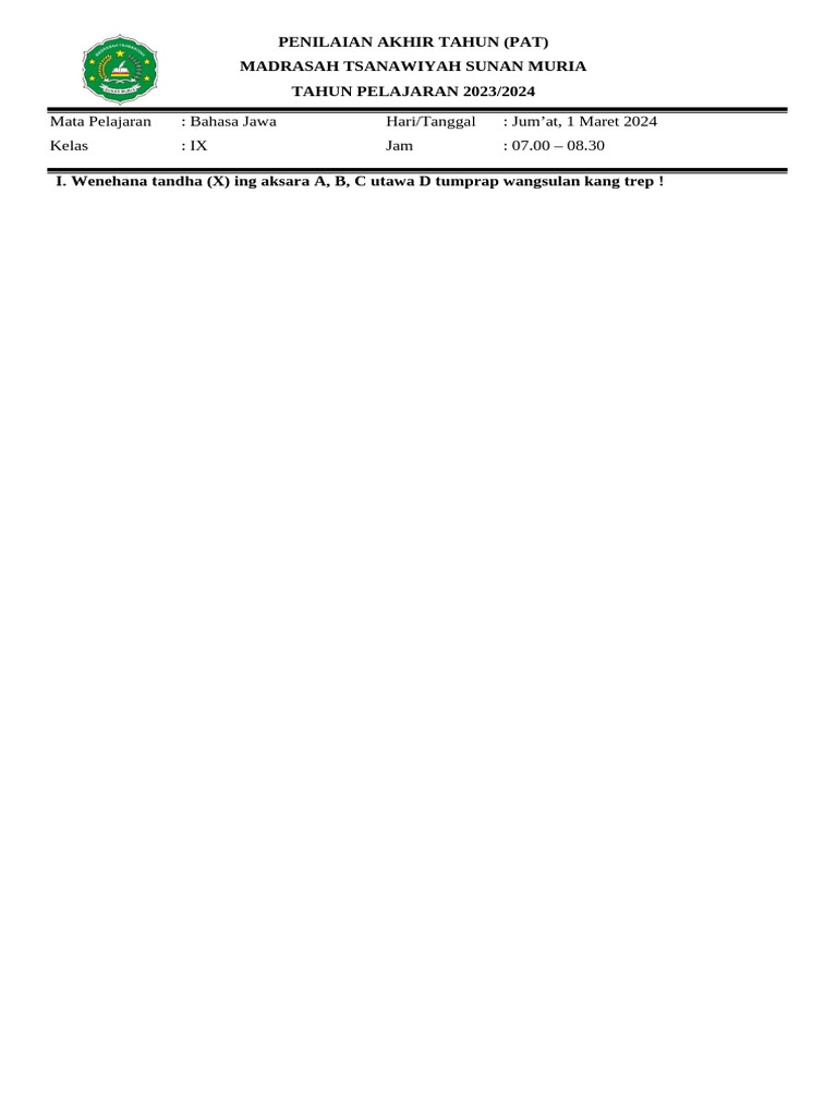 Soal Pat Bahasa Jawa KLS Ix2024 | PDF