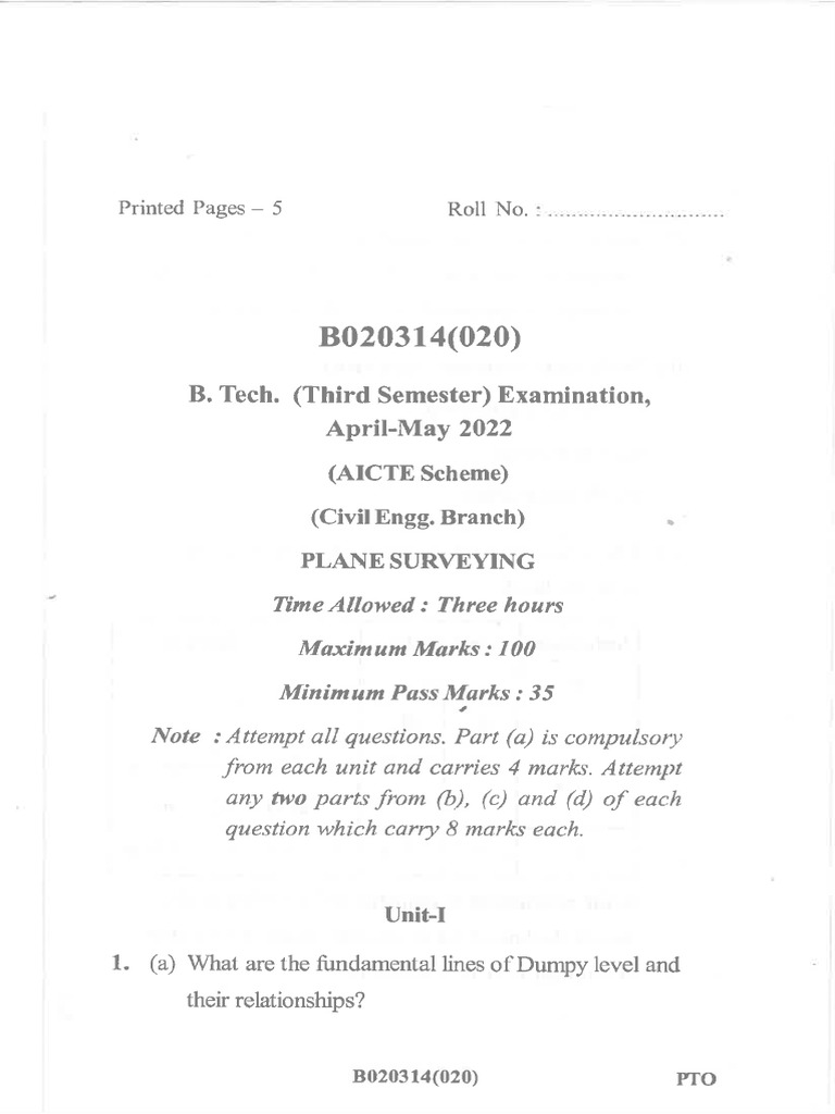 2022-Apr-May Plane Surveying (AICTE) | PDF