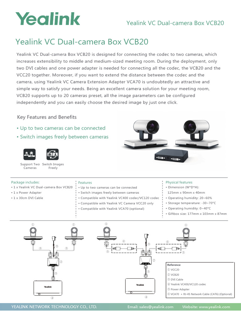 Yealink VC Dual-Camera Box VCB20 Datasheet | PDF