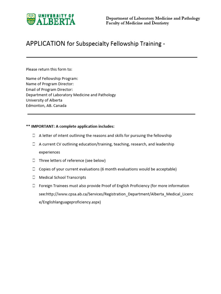 Fellowship Application for Laboratory Medicine | PDF | Medicine ...