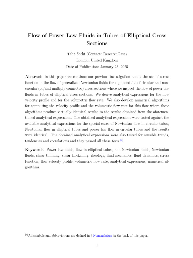Flow of Power Law Fluids in Tubes of Elliptical Cross Sections | PDF ...