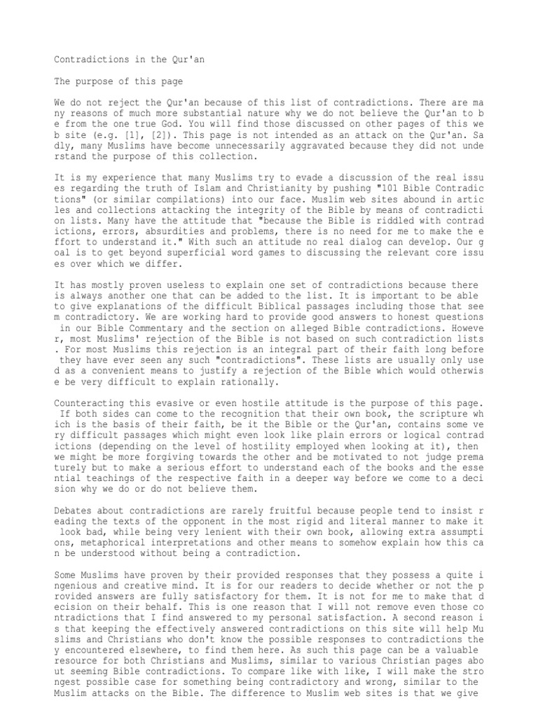 Qur'an Contradictions Overview | PDF | Prophets And Messengers In Islam ...