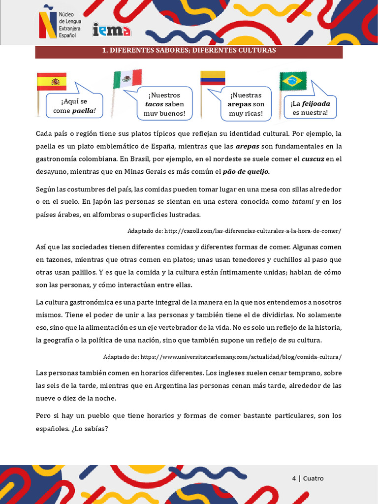 Comidas y horarios en la cultura española | PDF | Almuerzo | Alimentos