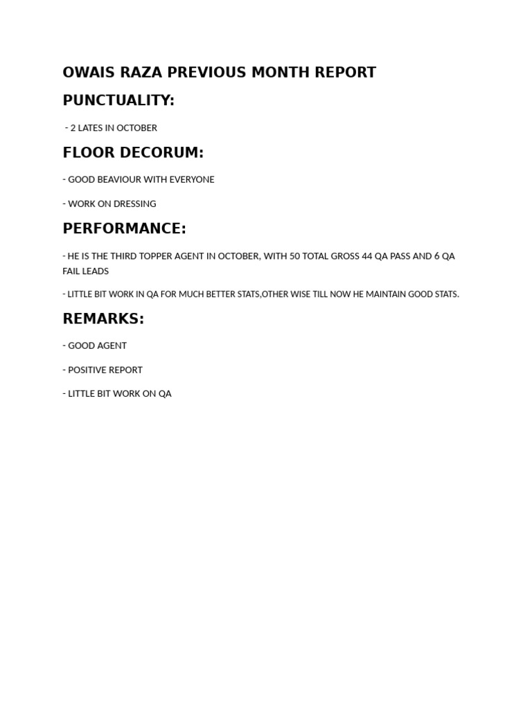 Owais Raza Oct Report | PDF