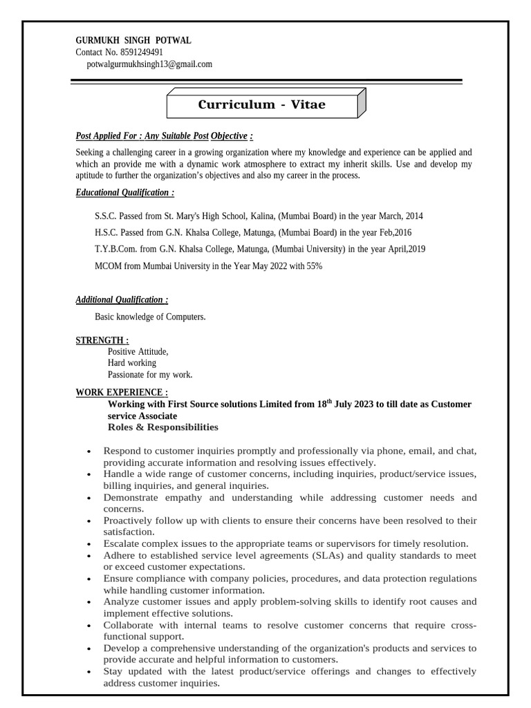 gurmukh new cv | PDF | Information | Cognition