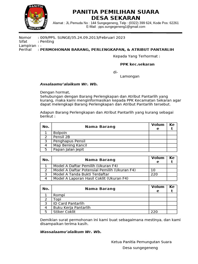 Permohonan Barang & Atribut Pantarlih | PDF