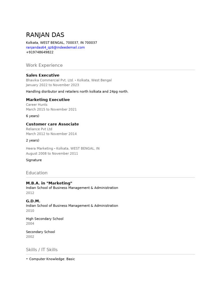 Resume Ranjan Das | PDF