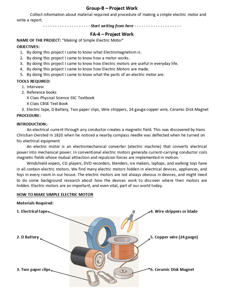 Physics FA-4 Project Work For Group B | PDF | Electric Motor | Wire