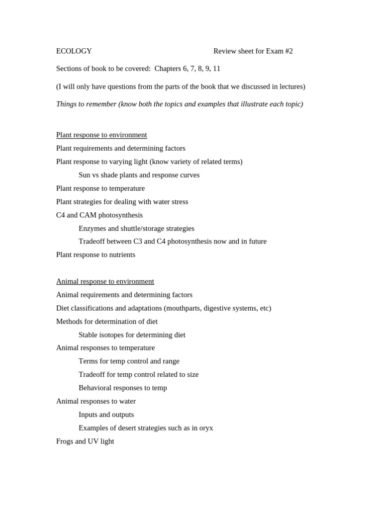 Ecology Exam #2 Review Guide | PDF
