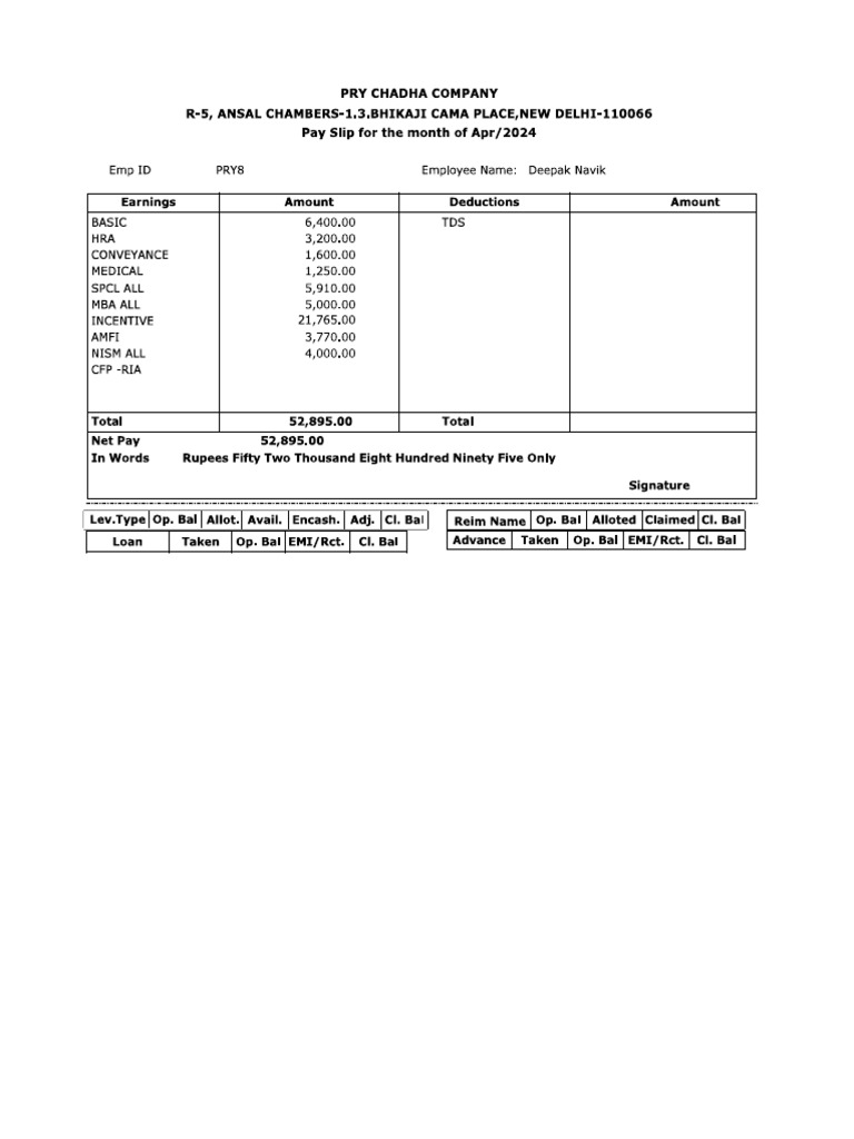 Pay Slip Apr 24 | PDF