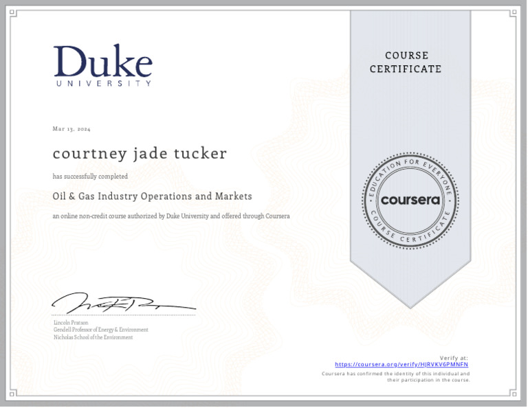 Duke Coursera Course Completion Certificate | PDF