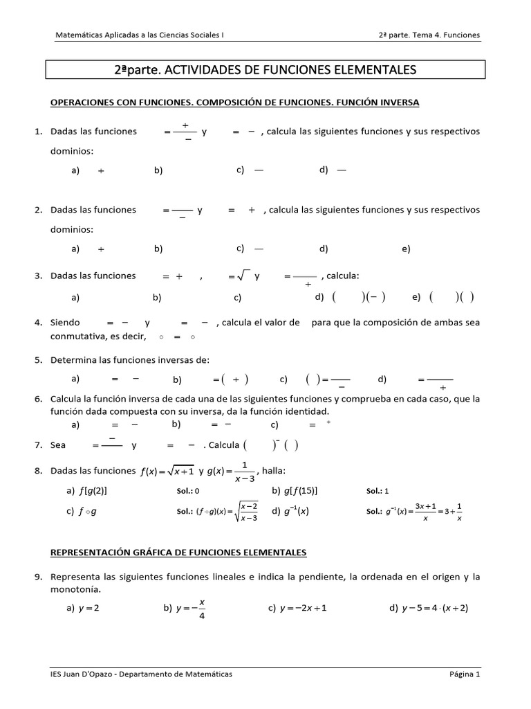 2 Parte - Actividades de Funciones Elementales | PDF | Función (Matemáticas) | Pendiente