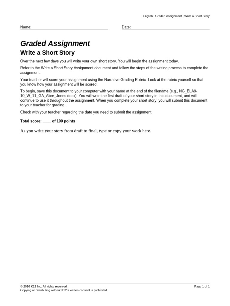 Graded Assignment: Write A Short Story | PDF