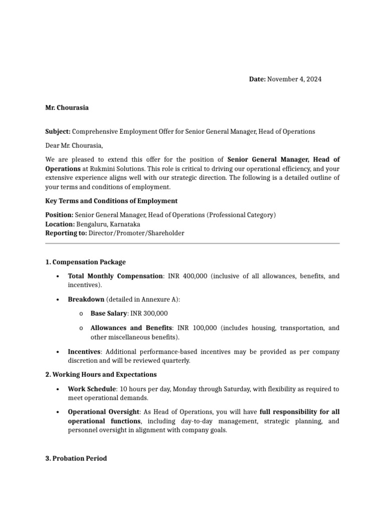 offer ltr for GM | PDF | Non Disclosure Agreement | Employment