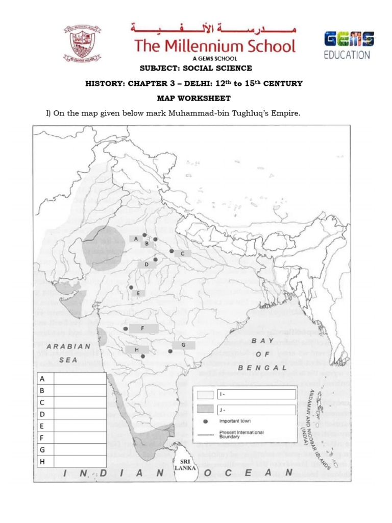 Map Worksheet - Delhi Sultans | PDF
