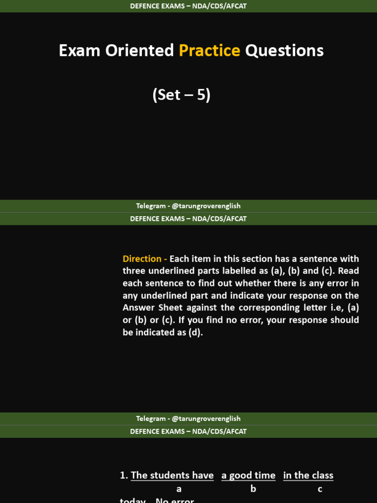 NDA, CDS, AFCAT - English Practice Set - 5 | PDF