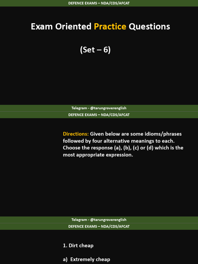 NDA, CDS, AFCAT - English Practice Set - 6 | PDF | Adverb | Verb