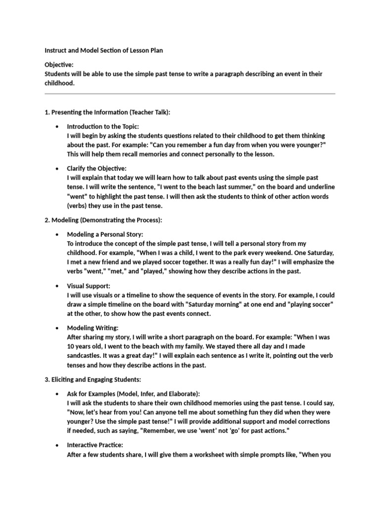 Instruct and Model Activities | PDF | Grammatical Tense | Memory