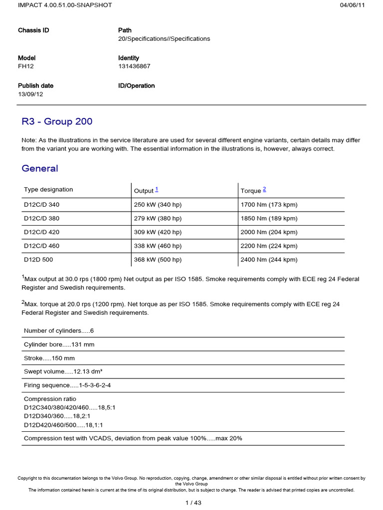 D12D Engine Specifications | PDF | Piston | Gear