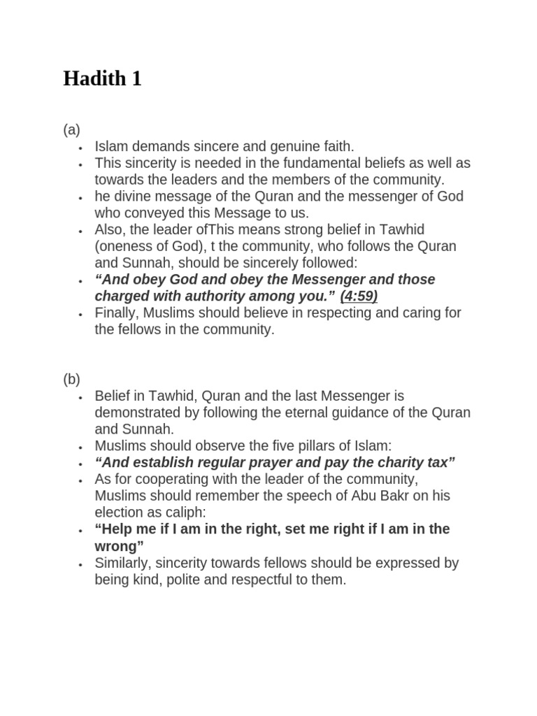 Hadith 1-5 notes o level | PDF | Prophets And Messengers In Islam | Quran