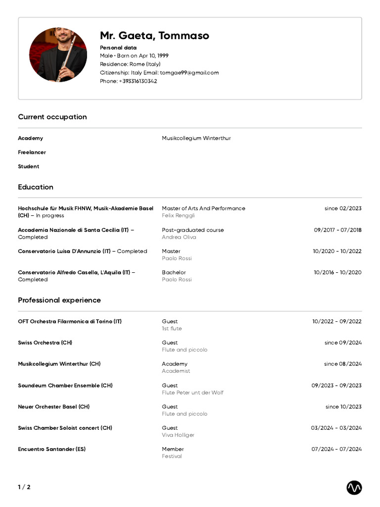 Candidate CV Tommaso Gaeta 2 | PDF | Musicology | Classical Music